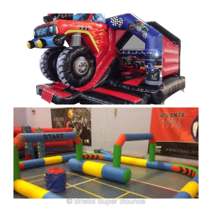 Monster truck castle and slide and Didi car track package - Bouncy ...